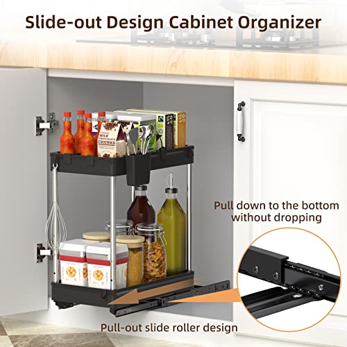 Pluspace 2 Pack Under Sink Organizer and Storage Pull Out Cabinet Organizer Bathroom Sink Organizer with Sliding Drawer Adjustable Height Kitchen Cabinet Organizer Multi-purpose Storage Shelf Black