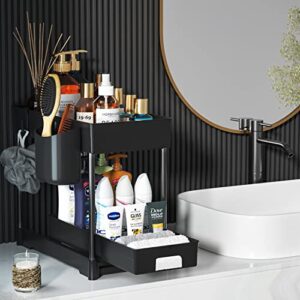 2 Tier Under The Sink Organizer,Bathroom Cabinet Organizer With Sliding Pull Out,Under Sink Organizers And Storage For Kitchen (Black,1 Pack）