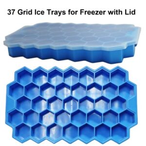 Ice Cube Trays for Freezer with Lid-37 Grid Silicone Ice Cube Tray with Lid for Small Ice Cube Molds,Easy-Release Reusable Ice Cube in Organizer Bins or Ice Bucket for Cocktail bar or Iced Coffee Cup