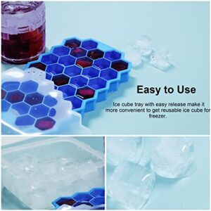 Ice Cube Trays for Freezer with Lid-37 Grid Silicone Ice Cube Tray with Lid for Small Ice Cube Molds,Easy-Release Reusable Ice Cube in Organizer Bins or Ice Bucket for Cocktail bar or Iced Coffee Cup