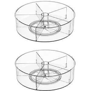 blitzlabs divided lazy susan divided turntable storage container, storage organizer container for storage of tea, sweeteners, and more, turntable spice rack for the kitchen cupboard, clear, set of 2