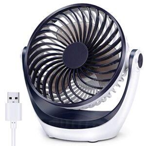 aluan desk fan small table fan with strong airflow quiet operation portable fan speed adjustable head 360°rotatable mini personal fan for home office bedroom table and desktop 5.1 inch