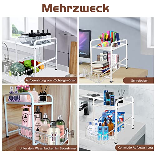 Under Sink Organizers and Storage, Nevfiro 2-Tier Pull Out Sliding Drawer Under Sink Shelf Organizer Metal Cabinet Basket Organizer for Kitchen Bathroom Countertop Laundry