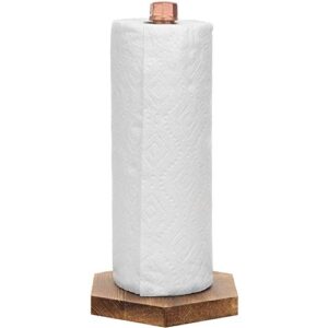 MyGift Industrial Copper Metal Paper Towel Holder with Burnt Wood Base, Countertop Paper Towel Roll Dispenser Stand