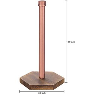 MyGift Industrial Copper Metal Paper Towel Holder with Burnt Wood Base, Countertop Paper Towel Roll Dispenser Stand