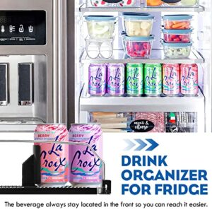 Drink Organizer for Fridge, Soda Can Organizer for Refrigerator, Width Adjustable Pusher Glide, Self-Pushing Drink Dispenser Beer Pop Can Water Bottle Storage for Pantry, Kitchen