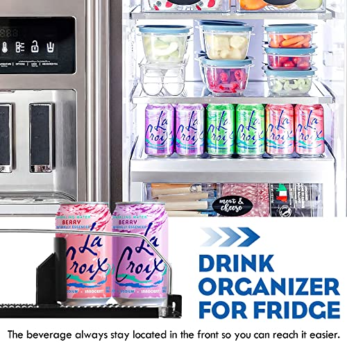 Drink Organizer for Fridge, Soda Can Organizer for Refrigerator, Width Adjustable Pusher Glide, Self-Pushing Drink Dispenser Beer Pop Can Water Bottle Storage for Pantry, Kitchen