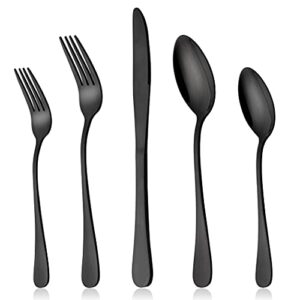 lianyu black silverware flatware set for 2, 10-piece stainless steel cutlery set, mirror finished, dishwasher safe