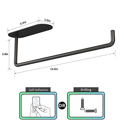 VAEHOLD Adhesive Paper Towel Holder Under Cabinet Mount, Black Paper Towel Roll Holder for Kitchen, SUS304 Stainless Steel