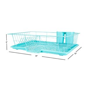 Home Basics Dish Drying Rack (Turquoise) Dish Drainers for Kitchen Counter | with Sloping Tray and Utensil Holder | Big Dish Drying Rack