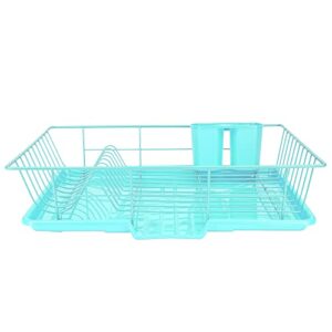 Home Basics Dish Drying Rack (Turquoise) Dish Drainers for Kitchen Counter | with Sloping Tray and Utensil Holder | Big Dish Drying Rack