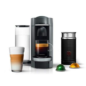 nespresso vertuoplus deluxe coffee and espresso machine by de’longhi with milk frother, titan