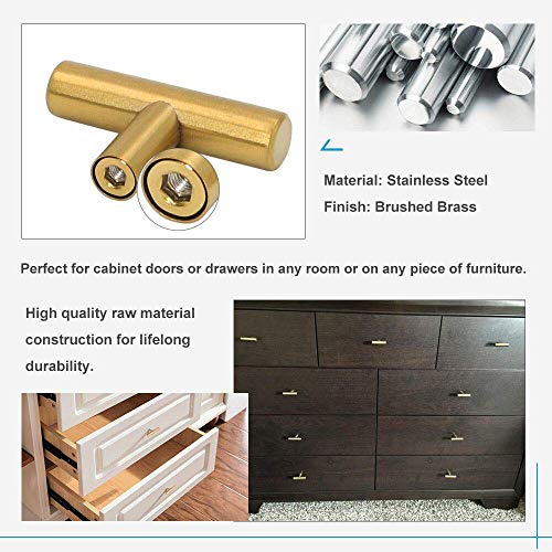 goldenwarm 10 Pack Gold Cabinet Knobs Brushed Brass Drawer Knobs Gold Dresser Hardware - LS201GD Single Hole Handles for Kitchen Cupboard Doors Closet Hardware 2in Overall Length