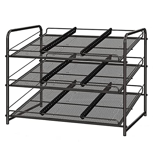 Simple Trending 3-Tier Stackable Can Rack Organizer, Mesh Can Storage Dispenser for Kitchen Cabinet or Pantry, Black