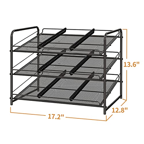 Simple Trending 3-Tier Stackable Can Rack Organizer, Mesh Can Storage Dispenser for Kitchen Cabinet or Pantry, Black