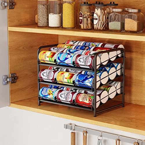 Simple Trending 3-Tier Stackable Can Rack Organizer, Mesh Can Storage Dispenser for Kitchen Cabinet or Pantry, Black