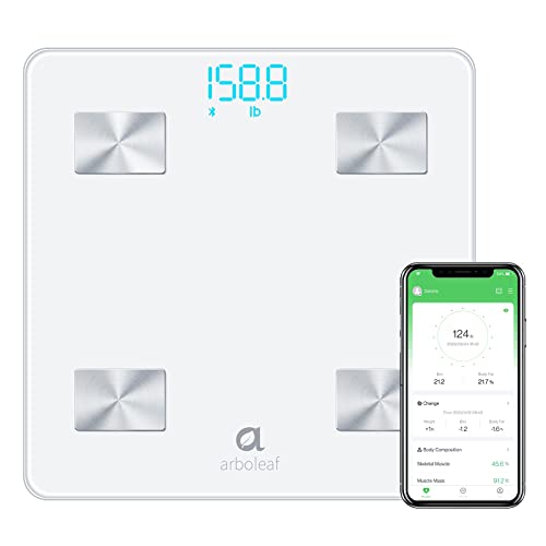 arboleaf Scale for Body Weight, Highly Accurate Weight Scale, Smart Bathroom Scale, 14 Key Body Composition Analysis Sync Apps, 5 to 400 lbs White