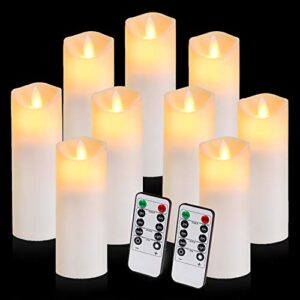 aignis flickering flameless candles with 10-key timer remote, exquisite decor battery operated candles outdoor heat resistant with realistic moving wick led flames