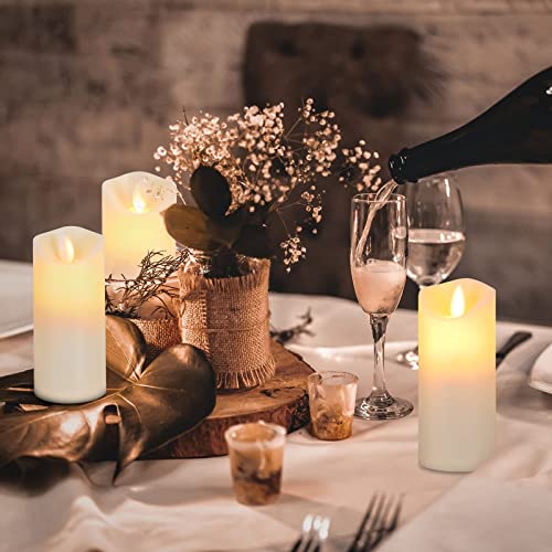 Aignis Flickering Flameless Candles with 10-Key Timer Remote, Exquisite Decor Battery Operated Candles Outdoor Heat Resistant with Realistic Moving Wick LED Flames