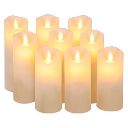 Aignis Flickering Flameless Candles with 10-Key Timer Remote, Exquisite Decor Battery Operated Candles Outdoor Heat Resistant with Realistic Moving Wick LED Flames