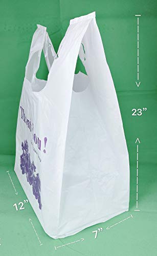 R Noble Heavy Duty 12???23???7?Purple Flower Thank You Reusable Disposable Grocery T-Shirt Plastic Bags 200 Counts 17Mic