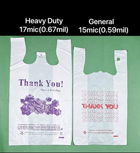 R Noble Heavy Duty 12???23???7?Purple Flower Thank You Reusable Disposable Grocery T-Shirt Plastic Bags 200 Counts 17Mic