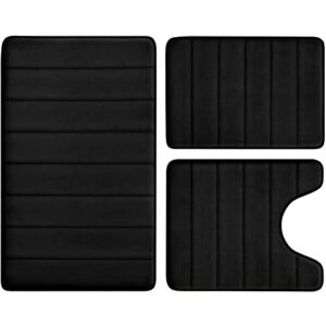 bysure black memory foam bathroom rug set 3 piece non slip extra absorbent shaggy bathroom mats and rugs sets, soft & dry bath mat sets for bathroom washable carpets set