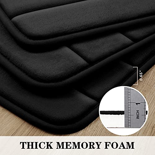 BYSURE Black Memory Foam Bathroom Rug Set 3 Piece Non Slip Extra Absorbent Shaggy Bathroom Mats and Rugs Sets, Soft & Dry Bath Mat Sets for Bathroom Washable Carpets Set