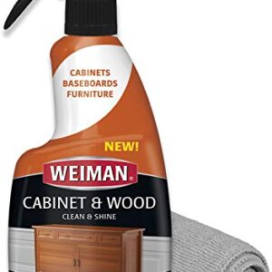 Weiman Cabinet & Wood Clean & Shine Spray - Furniture, Kitchen Cabinets, Baseboard & Trim, Fresh Almond Scent - Microfiber Cloth Included