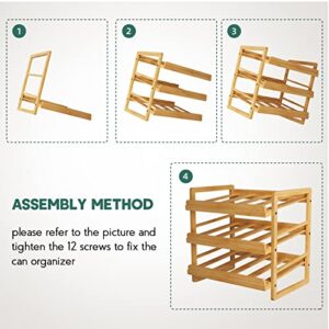 Yumkfoi Bamboo Can Rack Organizer, 3 Tier Stackable Can Storage Rack with Label Sticker and Marker Pen, Can Holder Storage Organizer for Kitchen Cabinet or Pantry (Natural Bamboo)