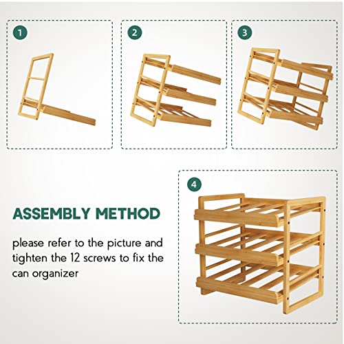 Yumkfoi Bamboo Can Rack Organizer, 3 Tier Stackable Can Storage Rack with Label Sticker and Marker Pen, Can Holder Storage Organizer for Kitchen Cabinet or Pantry (Natural Bamboo)