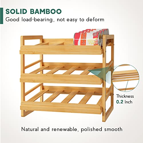 Yumkfoi Bamboo Can Rack Organizer, 3 Tier Stackable Can Storage Rack with Label Sticker and Marker Pen, Can Holder Storage Organizer for Kitchen Cabinet or Pantry (Natural Bamboo)