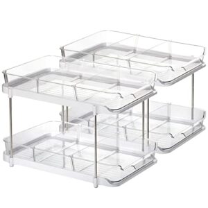 simetufy 2-tier bathroom organizer with free-sliding dividers, stackable kitchen under sink organizers and storage slide-out, bathroom countertop cabinet organization medicine make up storage bins