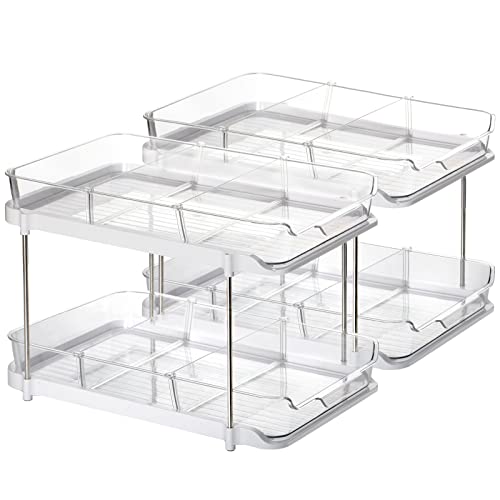 Simetufy 2-Tier Bathroom Organizer with Free-Sliding Dividers, Stackable Kitchen Under Sink Organizers and Storage Slide-Out, Bathroom Countertop Cabinet Organization Medicine Make Up Storage Bins