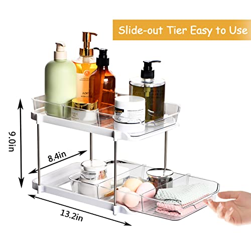 Simetufy 2-Tier Bathroom Organizer with Free-Sliding Dividers, Stackable Kitchen Under Sink Organizers and Storage Slide-Out, Bathroom Countertop Cabinet Organization Medicine Make Up Storage Bins