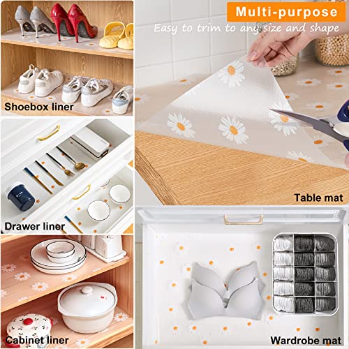 8 Pcs Refrigerator Liners for Shelves Washable, Daisy Refrigerator Mats Liners, Shinywear Fridge Shelf Liners Cover Pads for Freezer Glass, Waterproof Shelf Liner for Cabinet Drawers Cupboard