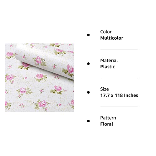 SimpleLife4U Pink Rose Furniture Protect Paper Removable Shelf Liner for Kitchen Cabinet Dresser Drawer Covering