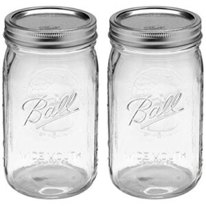 ball quart jar with silver lid, wide mouth, set of 2