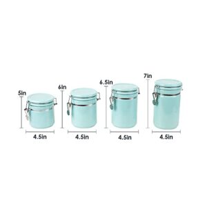 Canister Sets For The Kitchen (4 Piece) Turquoise, High Gloss Ceramic | By Home Basics | Decorative Kitchen Set | With Wooden Spoons, Countertop Set For Flour, Sugar, Coffee, and Snacks