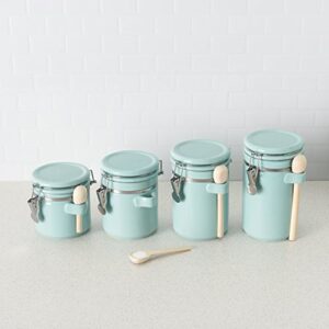 Canister Sets For The Kitchen (4 Piece) Turquoise, High Gloss Ceramic | By Home Basics | Decorative Kitchen Set | With Wooden Spoons, Countertop Set For Flour, Sugar, Coffee, and Snacks