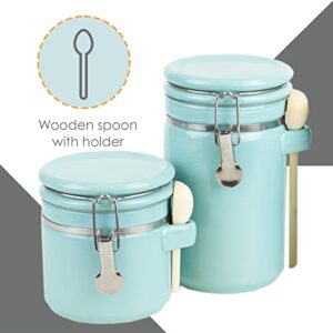 Canister Sets For The Kitchen (4 Piece) Turquoise, High Gloss Ceramic | By Home Basics | Decorative Kitchen Set | With Wooden Spoons, Countertop Set For Flour, Sugar, Coffee, and Snacks