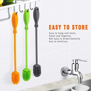 Silicone Bottle Cleaning Brush with Long Handle, 12.5" Water Bottle Cleaner for Baby Bottles, Hydro Flask, Sports Bottle, Vase, Glassware, Perfect for Smaller Diameter Bottle Openings (One Pack)