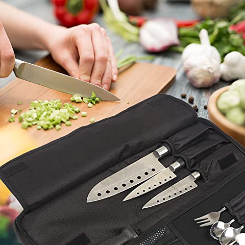 Chef’s Knife Roll Bag, Heavy Duty Oxford Chef Knife Bag, Portable 13 Slots Chef Knife Case , Multi-function Cutlery Knives Pouch Holder Knife Wrap Wallet Tool Roll for Home Kitchen Traveling Camping