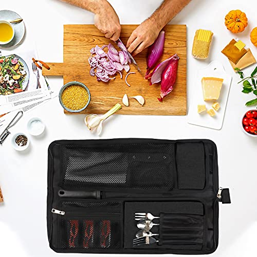 Chef’s Knife Roll Bag, Heavy Duty Oxford Chef Knife Bag, Portable 13 Slots Chef Knife Case , Multi-function Cutlery Knives Pouch Holder Knife Wrap Wallet Tool Roll for Home Kitchen Traveling Camping