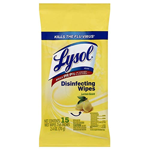 Lysol Disinfecting Wipes To-Go Pack, Lemon Scent, 15 Count (Pack of 6)