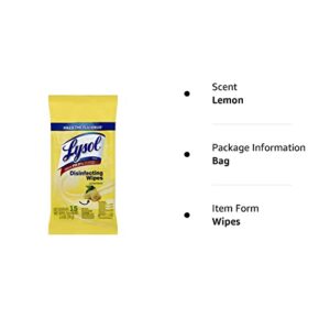 Lysol Disinfecting Wipes To-Go Pack, Lemon Scent, 15 Count (Pack of 6)