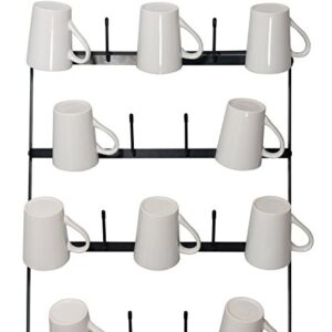 Wall Mounted Coffee Mug Rack - Large Rustic Black Iron Steel Kitchen Rack with 6 Rows - Storage for 27 Cups - Jar & Plate Holder - Vertical Display Organizer - Farmhouse Home Décor - Claimed Corner