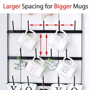 Wall Mounted Coffee Mug Rack - Large Rustic Black Iron Steel Kitchen Rack with 6 Rows - Storage for 27 Cups - Jar & Plate Holder - Vertical Display Organizer - Farmhouse Home Décor - Claimed Corner