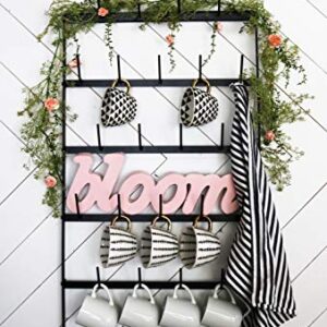 Wall Mounted Coffee Mug Rack - Large Rustic Black Iron Steel Kitchen Rack with 6 Rows - Storage for 27 Cups - Jar & Plate Holder - Vertical Display Organizer - Farmhouse Home Décor - Claimed Corner