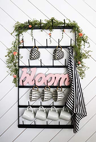 Wall Mounted Coffee Mug Rack - Large Rustic Black Iron Steel Kitchen Rack with 6 Rows - Storage for 27 Cups - Jar & Plate Holder - Vertical Display Organizer - Farmhouse Home Décor - Claimed Corner